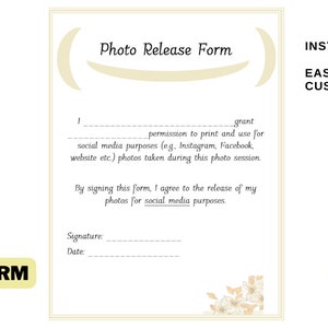 Photo Release Form 1 | Photo Consent Form | General Digital Print ...