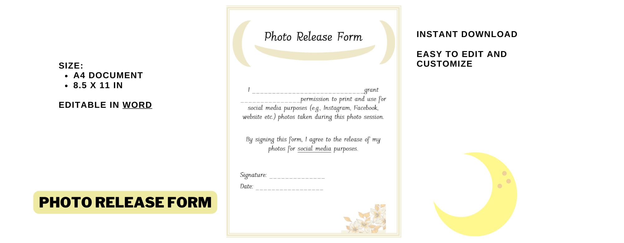 Photo Release Form 1 | Photo Consent Form | General Digital Print | Template. Customize. Word ...