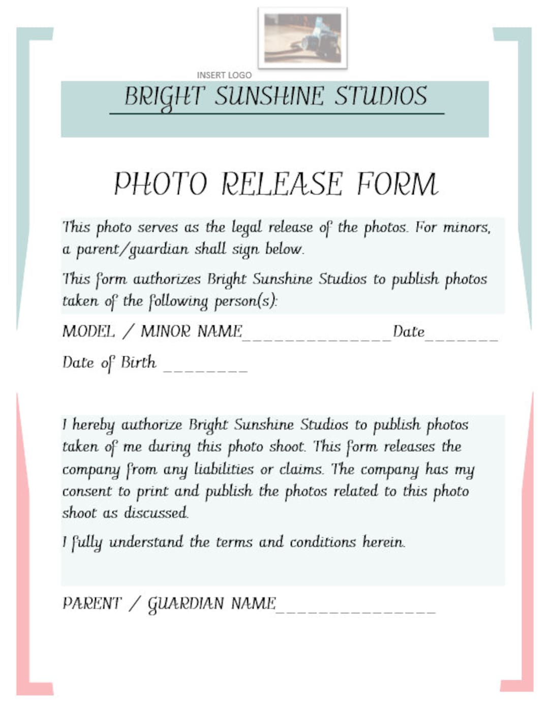 Photo Release / Consent Form - Ready to Use - Waiver - Instant Download ...