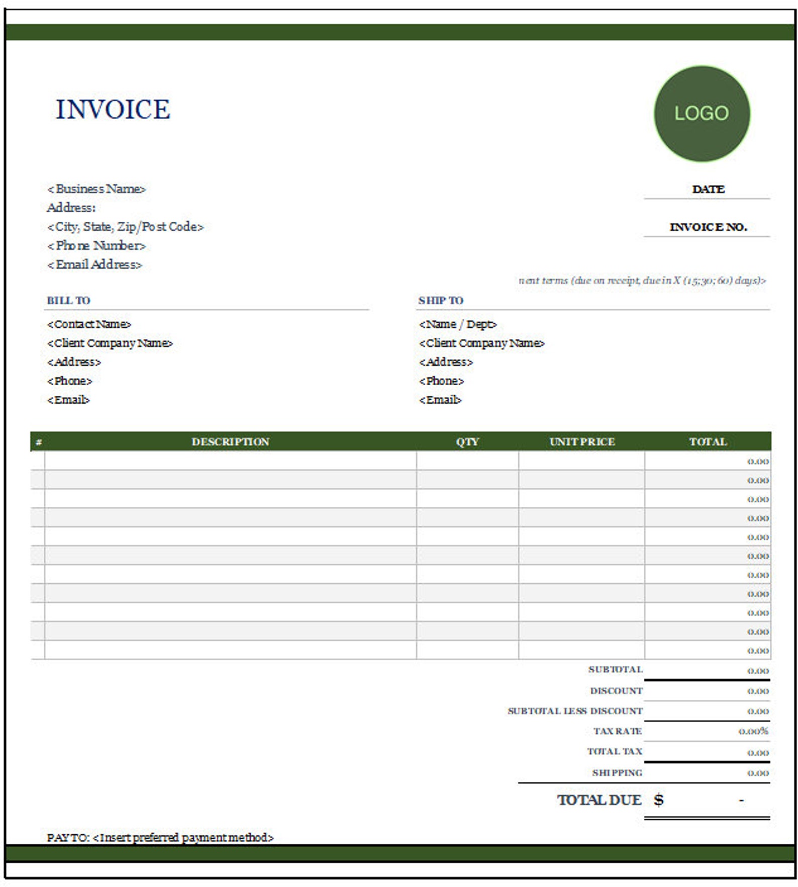 Invoice, Invoice Template W Shipping, Invoice Template Excel ...