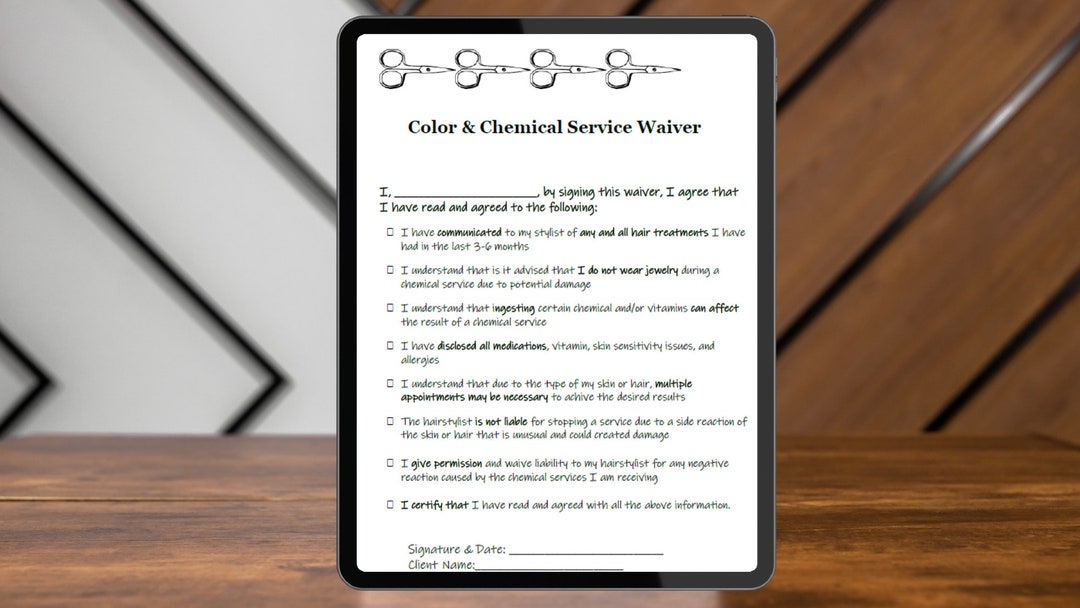 Chemical Waiver Form Template | Beauty & Spa Client Consent Form ...