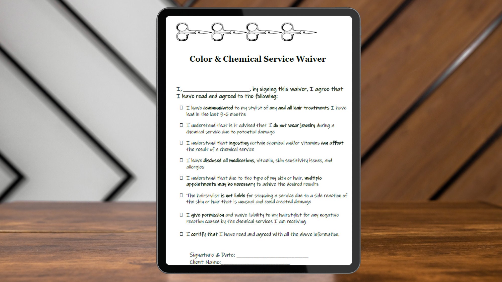 Chemical Waiver Form Template | Beauty & Spa Client Consent Form ...