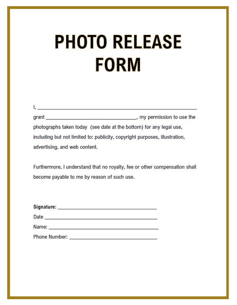 EASY Photo Release Form - Bundle. General Digital Print and Template ...