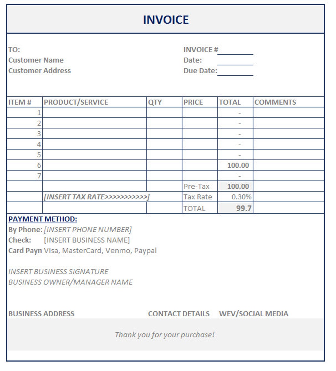 EASY Invoice Template. Digital. Editable. Excel. Instant Download | 3 ...