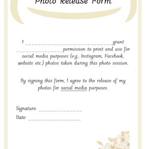 Photo Release Form 1 | Photo Consent Form | General Digital Print ...