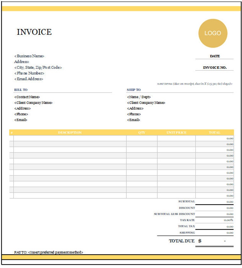 Invoice, Invoice Template W Shipping, Invoice Template Excel ...