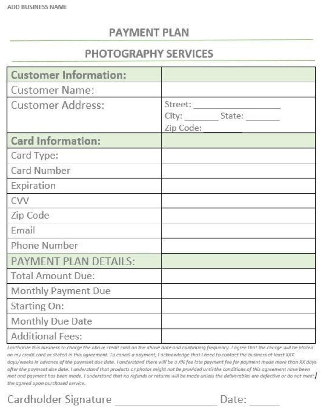 Photography Payment Plan Templates Customizable 3 Colors - Etsy