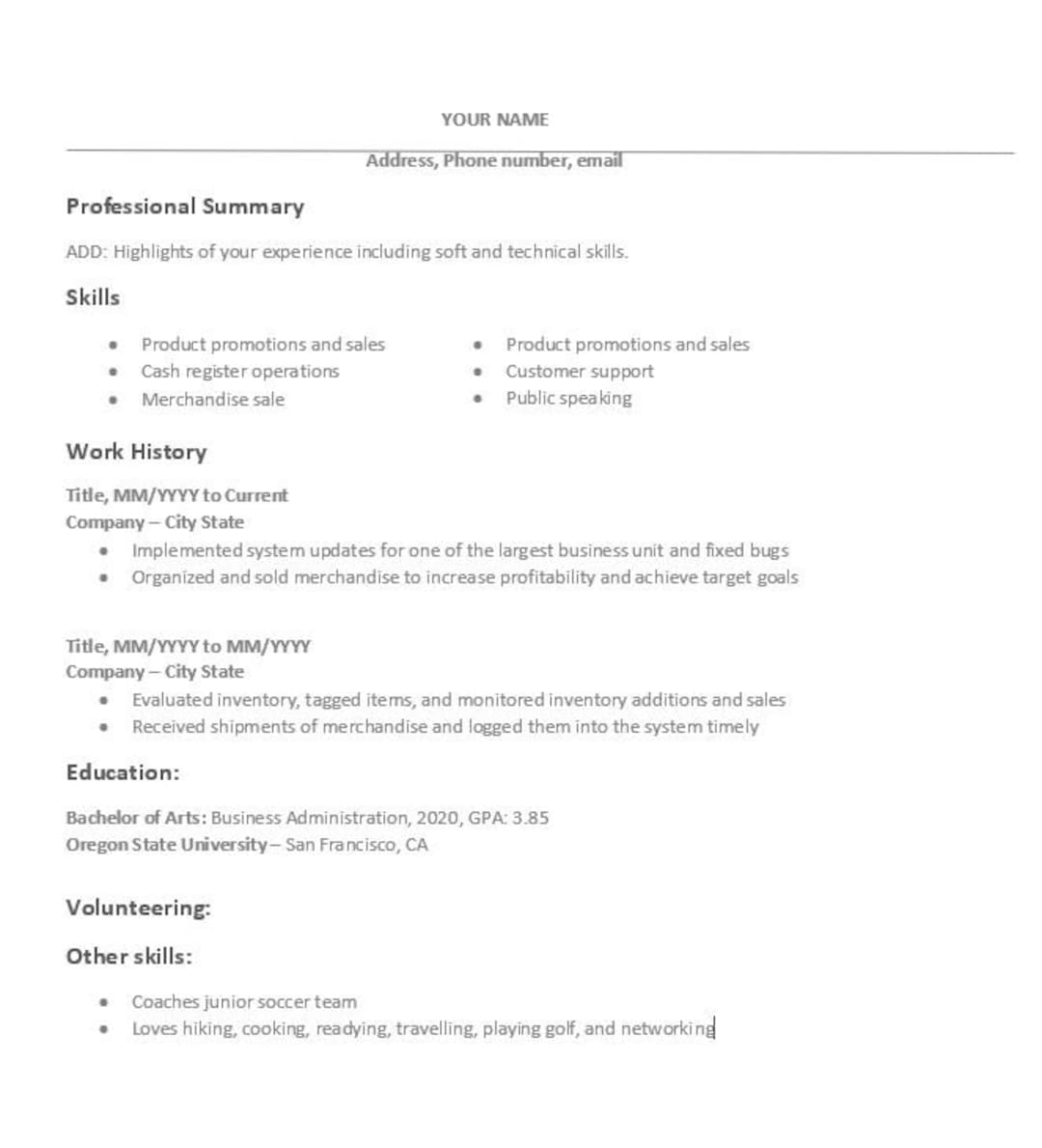 EASY Professional Resume Template Word. Instant Digital Download - Etsy