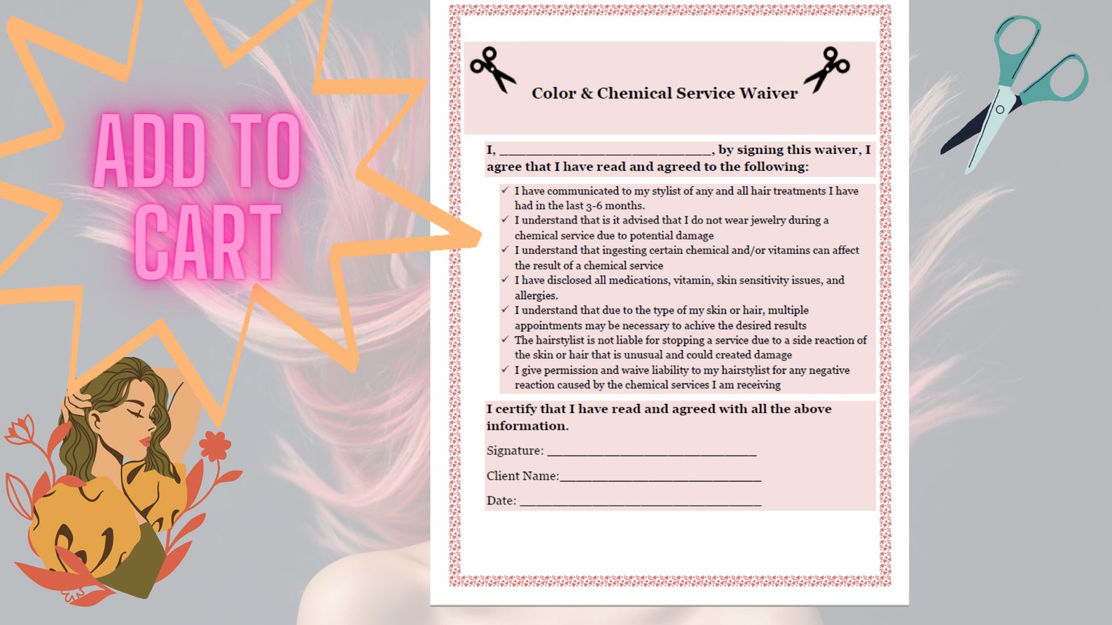 EASY Waiver -color and Chemical Services - Hair Stylist Form - Salon ...