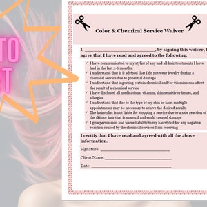 EASY Waiver -color and Chemical Services - Hair Stylist Form - Salon ...