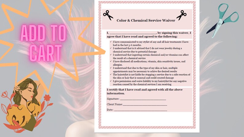 EASY Waiver -color and Chemical Services - Hair Stylist Form - Salon ...