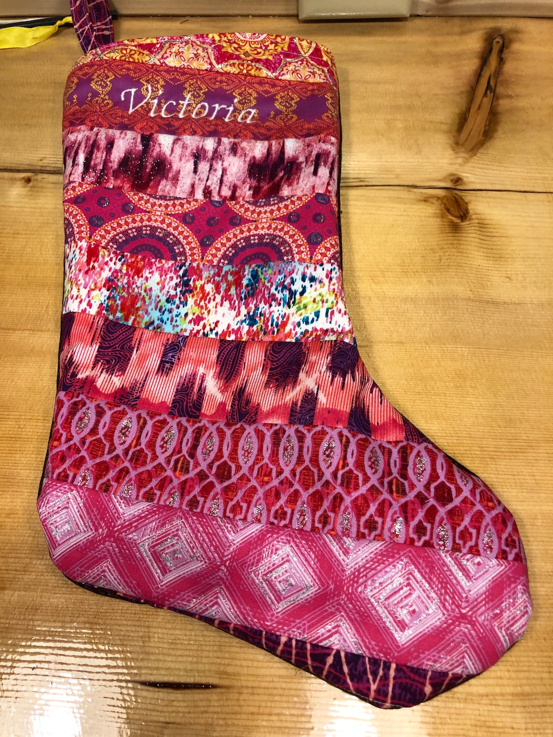 Quilted Groovy Pink Glitter Stocking - Etsy