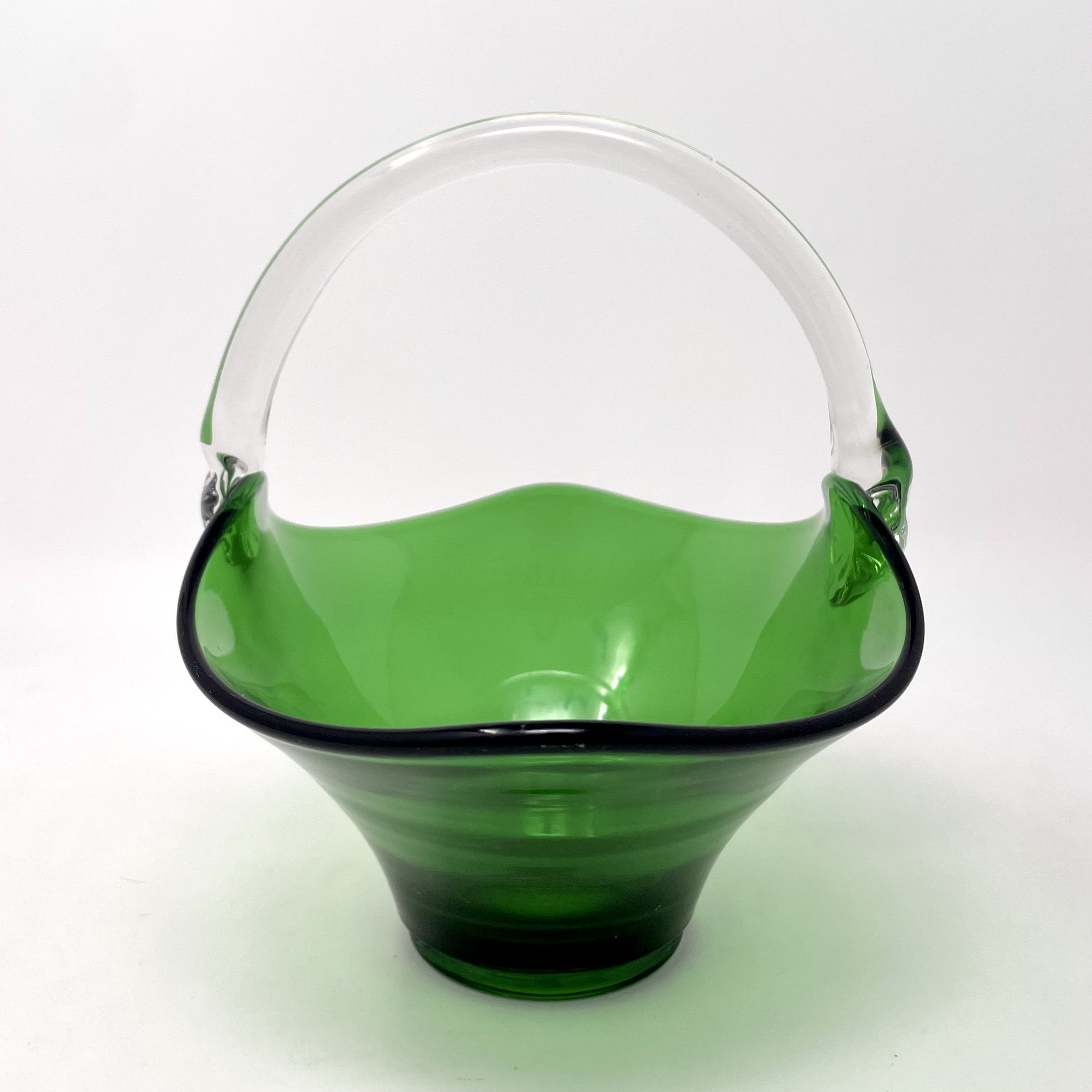 Viking Glass Company Evergreen Epic Art Glass Basket With Clear Handle ...