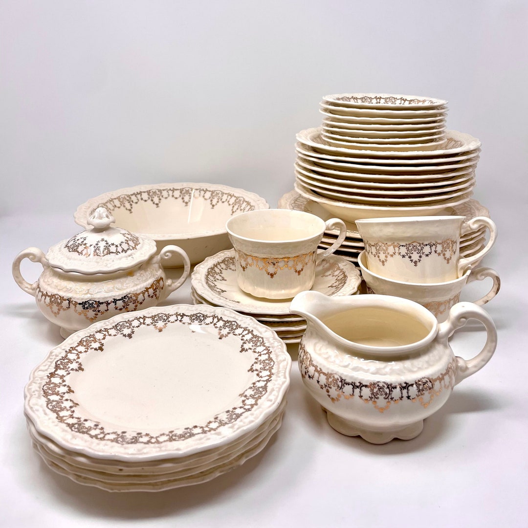 Antique 1937 C. C. Thompson Pottery Mayfair Dinnerware Set 22k Gold C.C ...