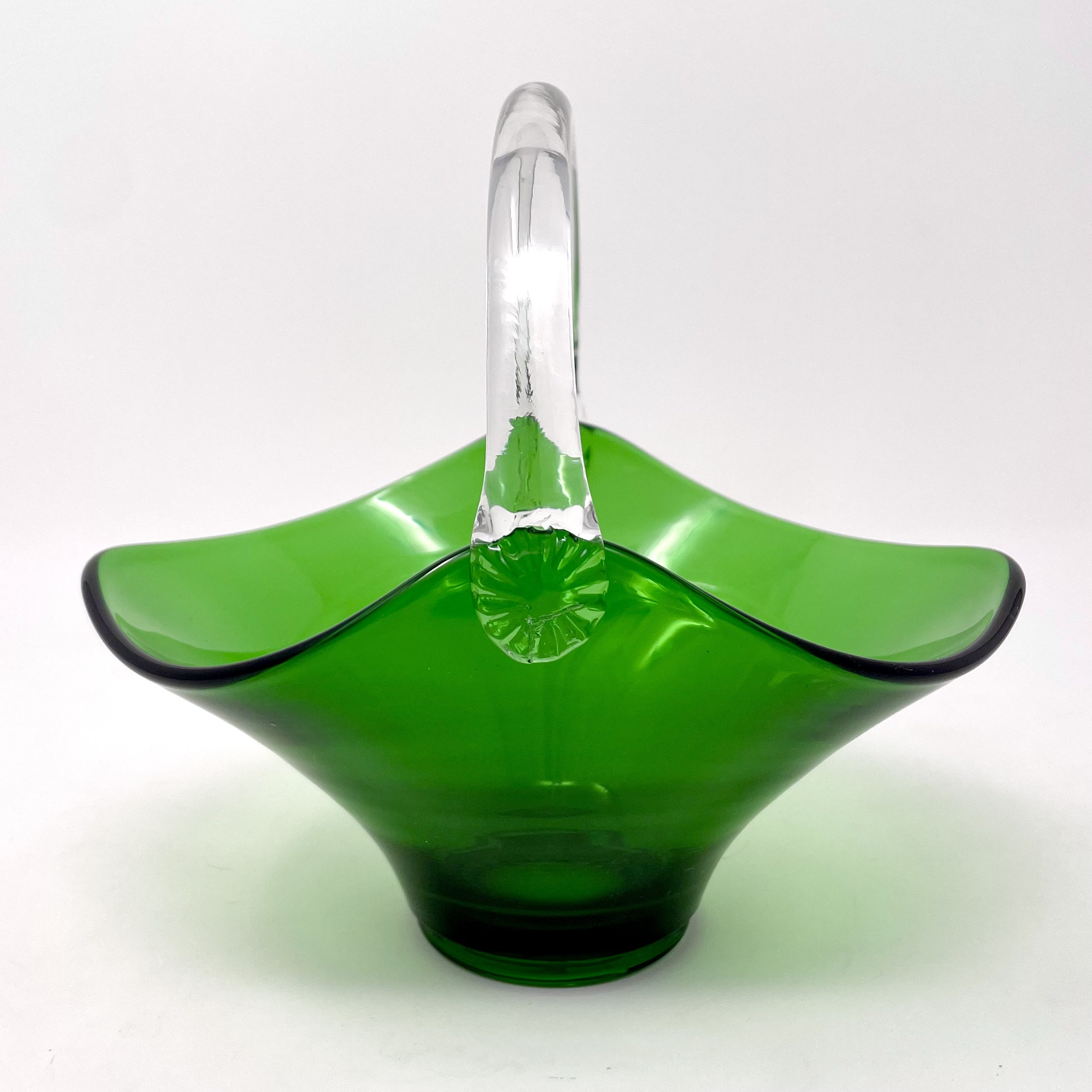Viking Glass Company Evergreen Epic Art Glass Basket With Clear Handle ...
