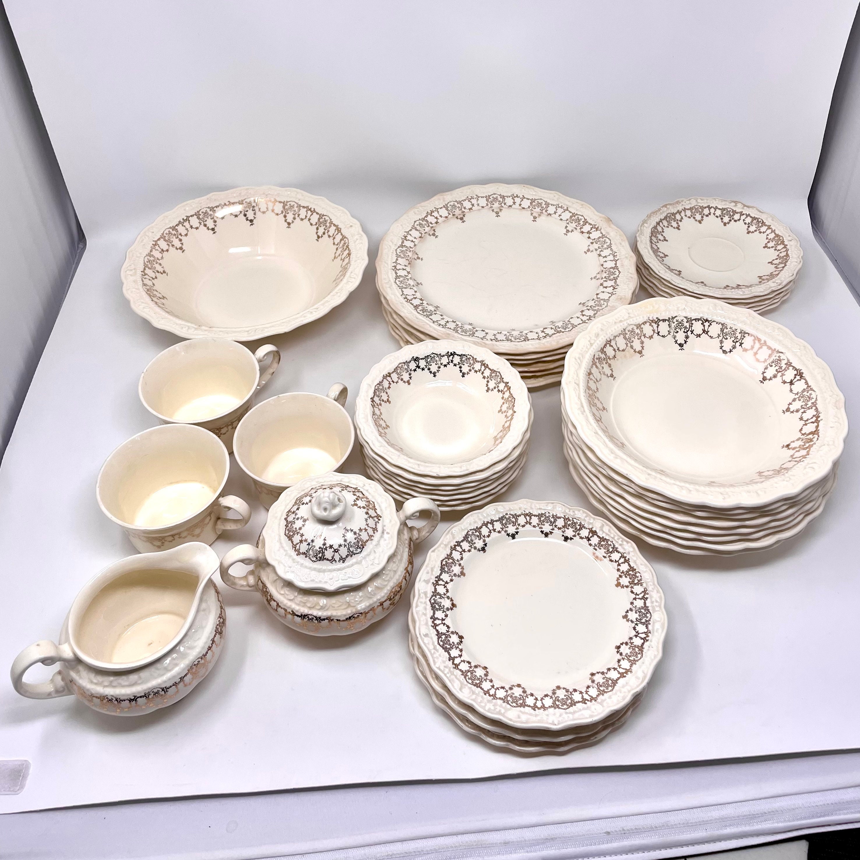 Antique 1937 C. C. Thompson Pottery Mayfair Dinnerware Set 22k Gold C.C ...