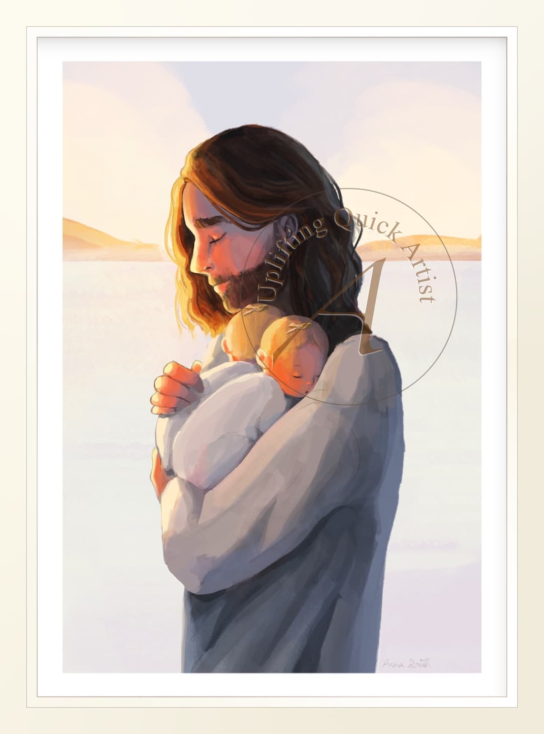 Christ Holding Twins Artwork, Jesus With Infant Twins, Christian Art ...