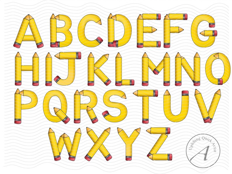 School Alphabet, Pencil Alphaset, Doodle Letter PNG, Teacher Font, Back ...