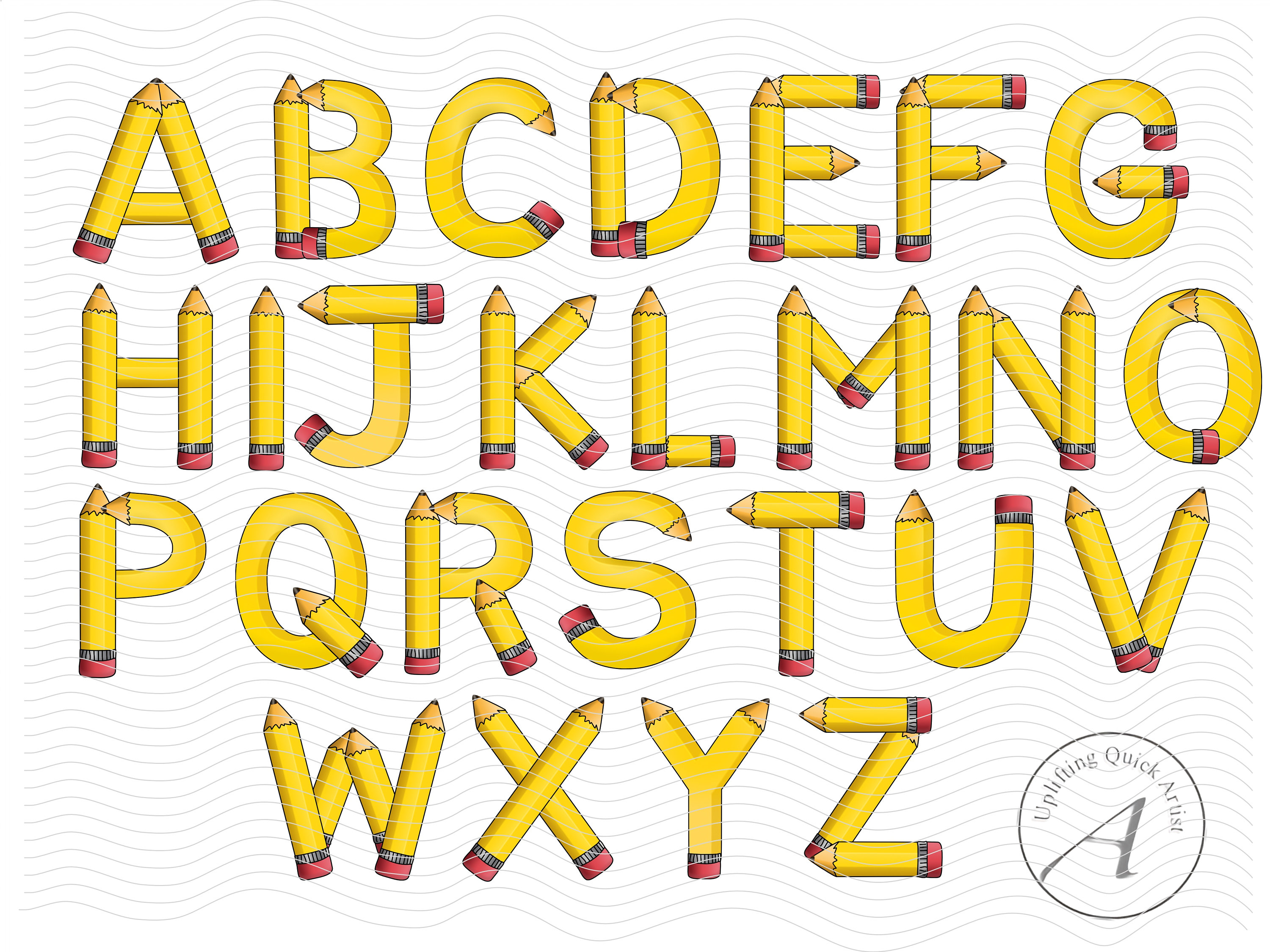 School Alphabet, Pencil Alphaset, Doodle Letter PNG, Teacher Font, Back ...