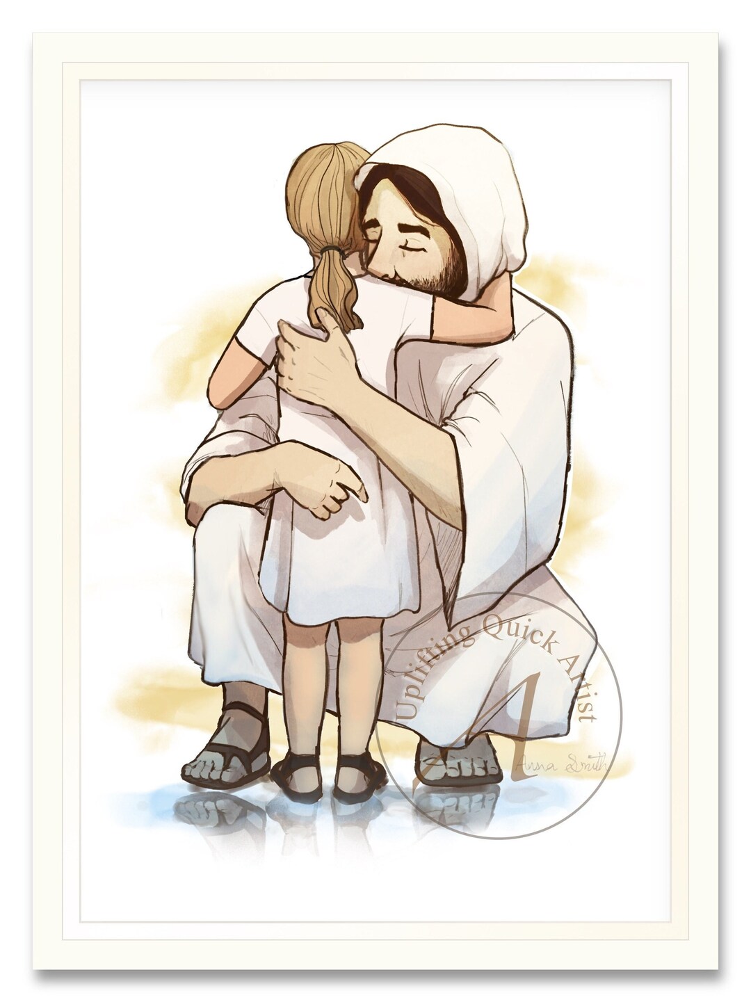 Christ Kneeling Hugging Little Blond Girl : Come Unto Me, Christ With ...