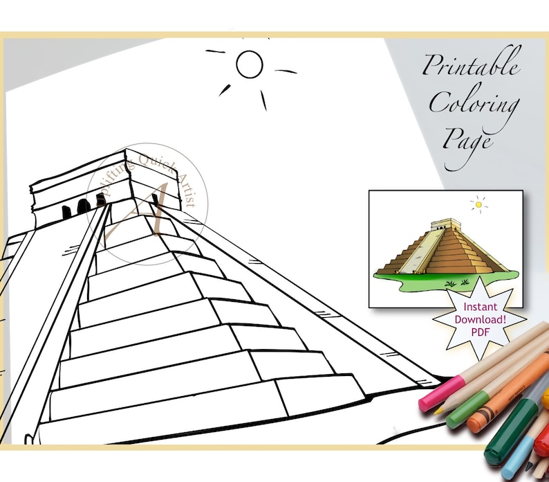 Mexico Printable, Chichen Itza Kids, Color Page Pyramid, Pyramid of ...