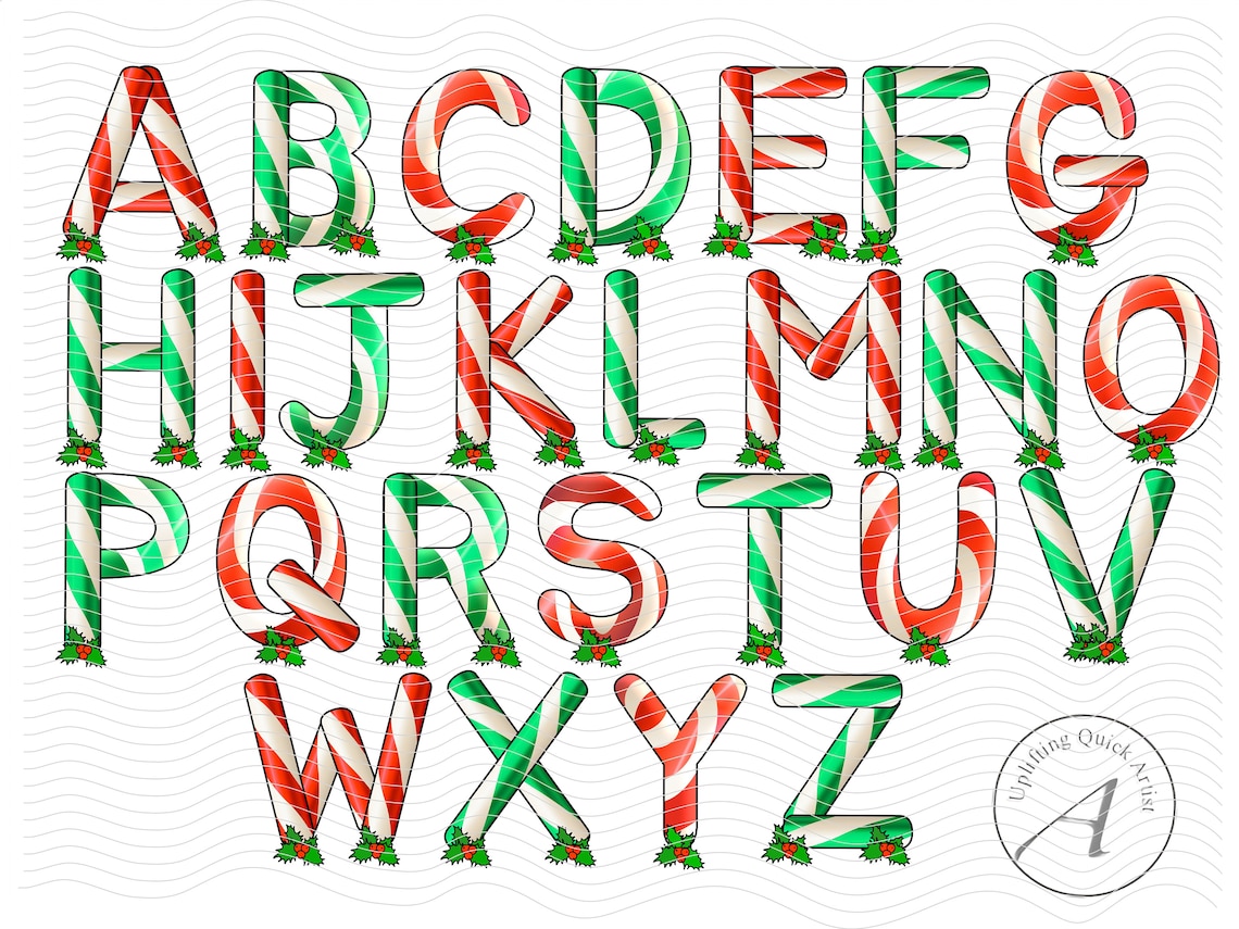 Candy Cane Alphabet, Candy Cane Letters, Doodle Letter PNG, Christmas ...