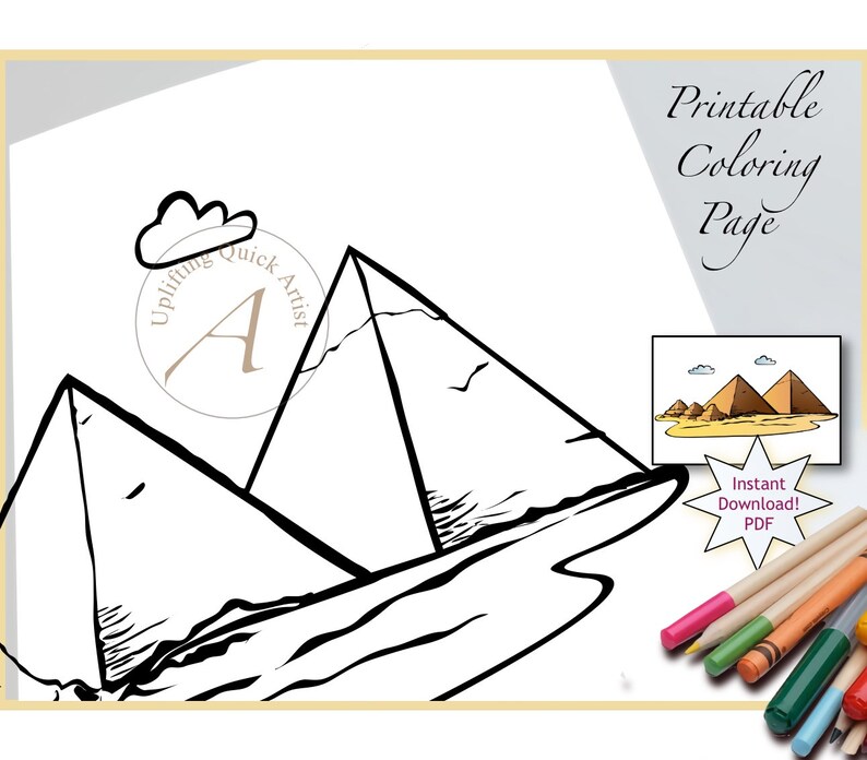 Egypt Printable, Kids Color Page Pyramid, Pyramid of Giza Coloring ...