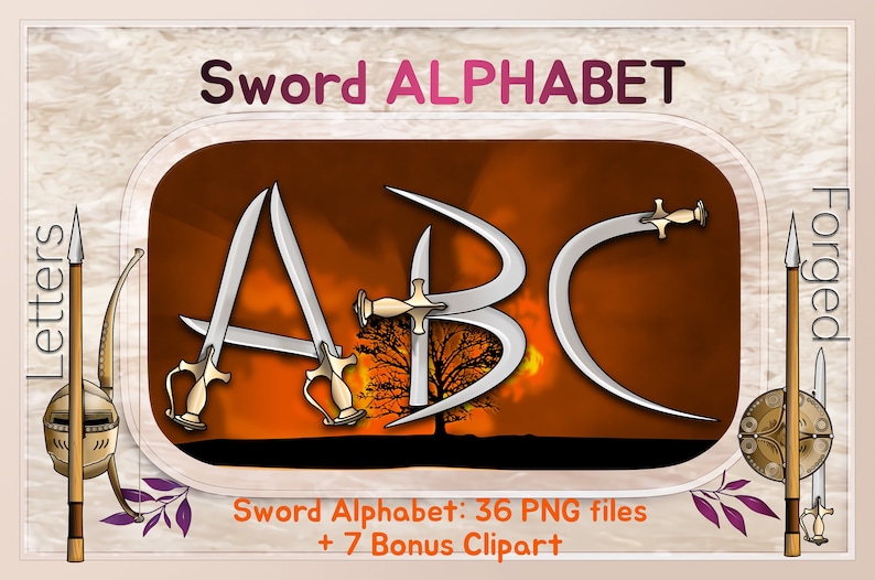 Sword Alphabet Letters With Ancient Battle Armor Clipart - Etsy