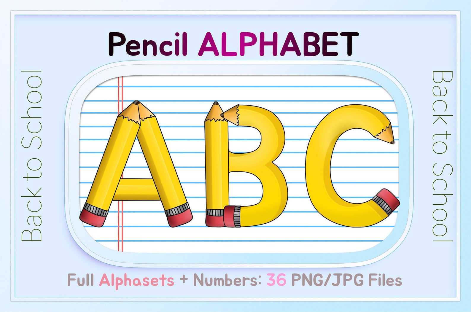School Alphabet, Pencil Alphaset, Doodle Letter PNG, Teacher Font, Back ...