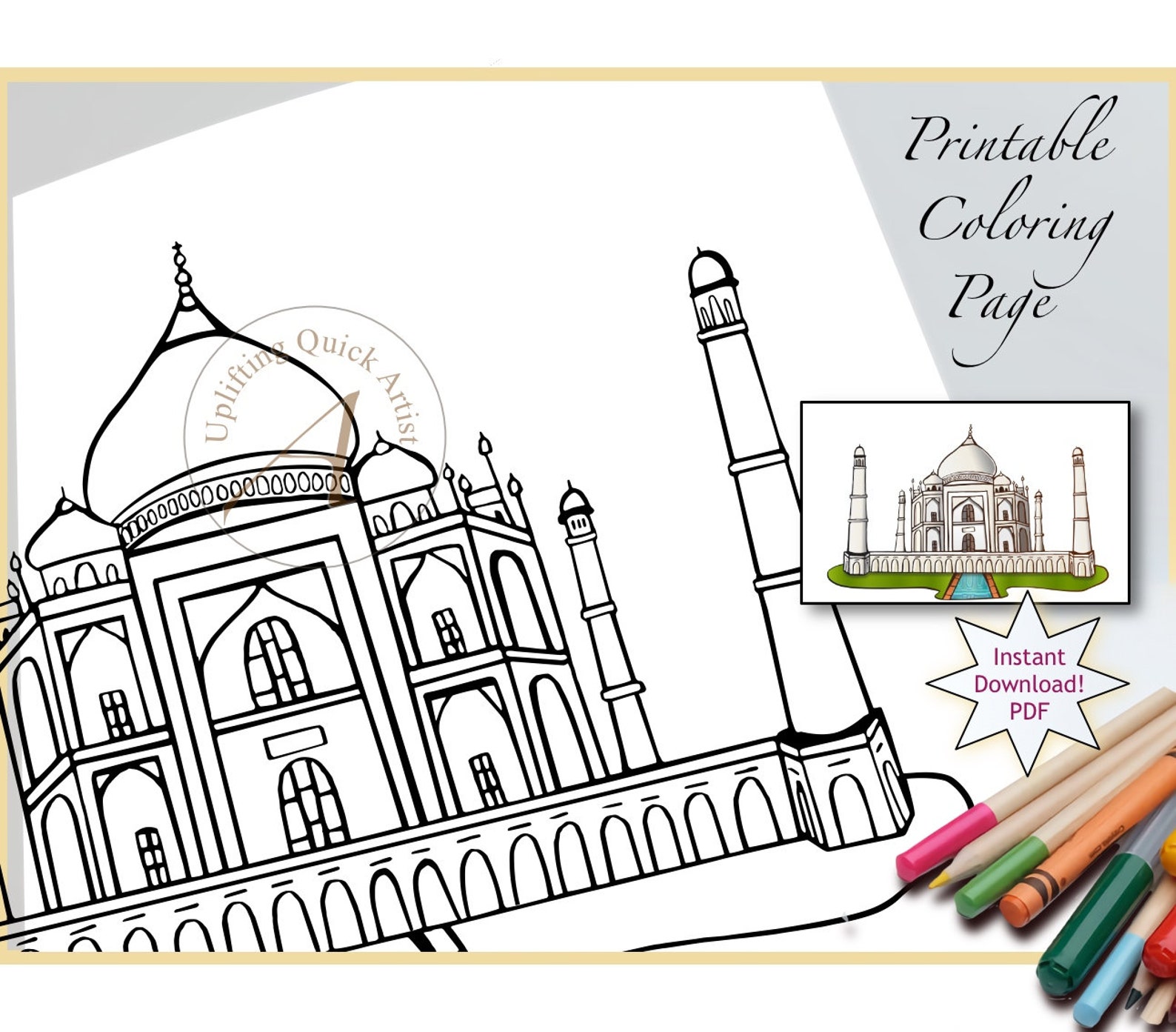 Taj Mahal Printable, Kids Color Page Indian, Taj Mahal Coloring, India ...