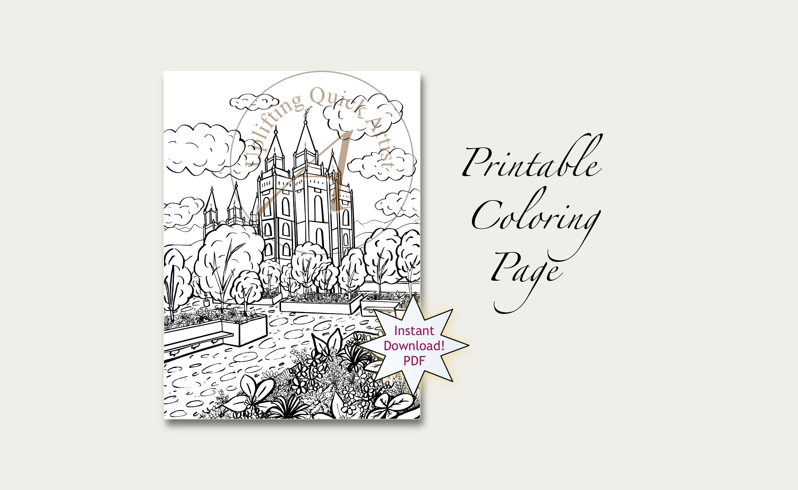 Salt Lake Temple Printable, Kids Color Page Temple, Salt Lake City ...