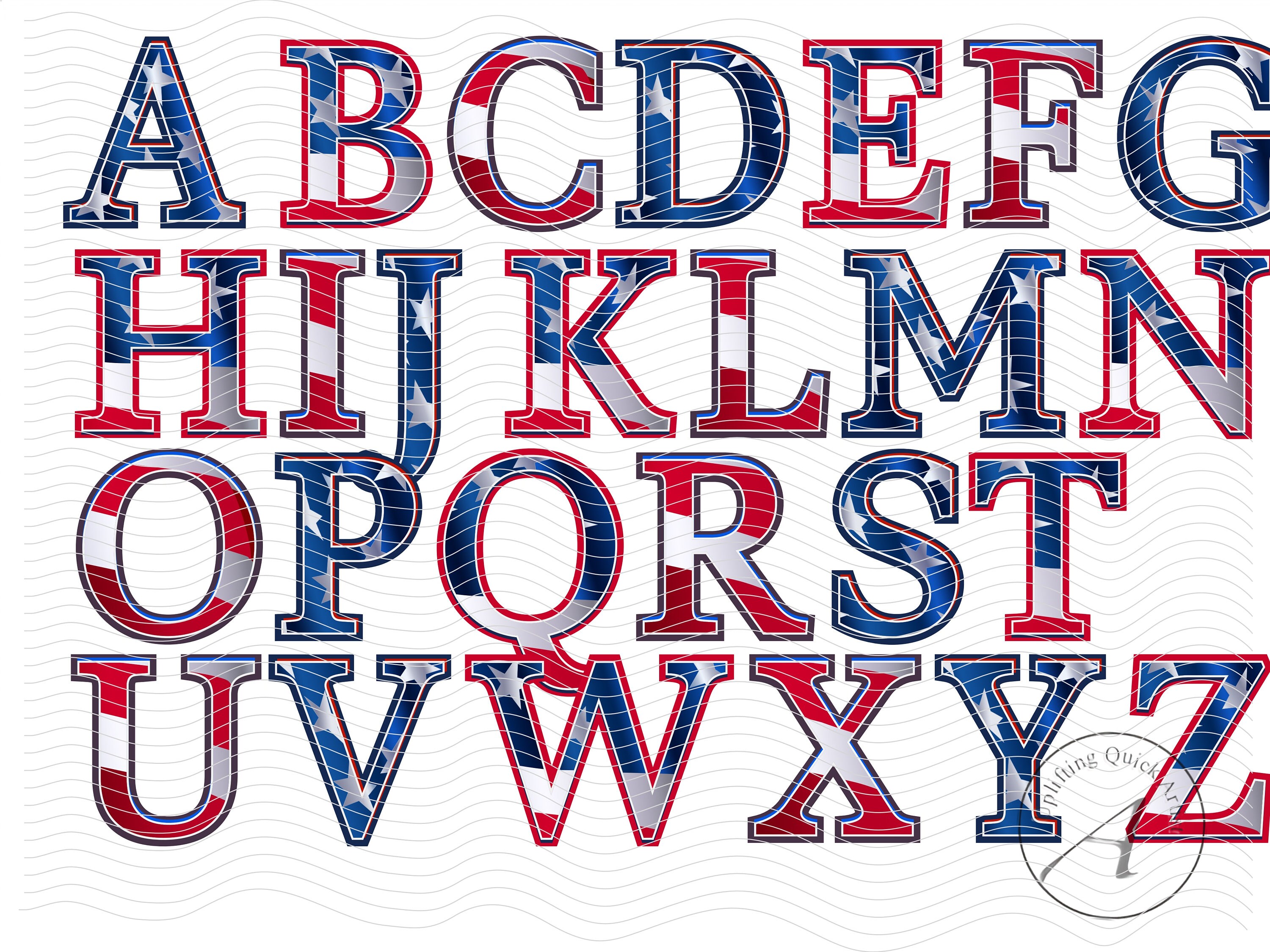 Patriotic American Alphabet, USA Alphaset, American Flag Letters ...