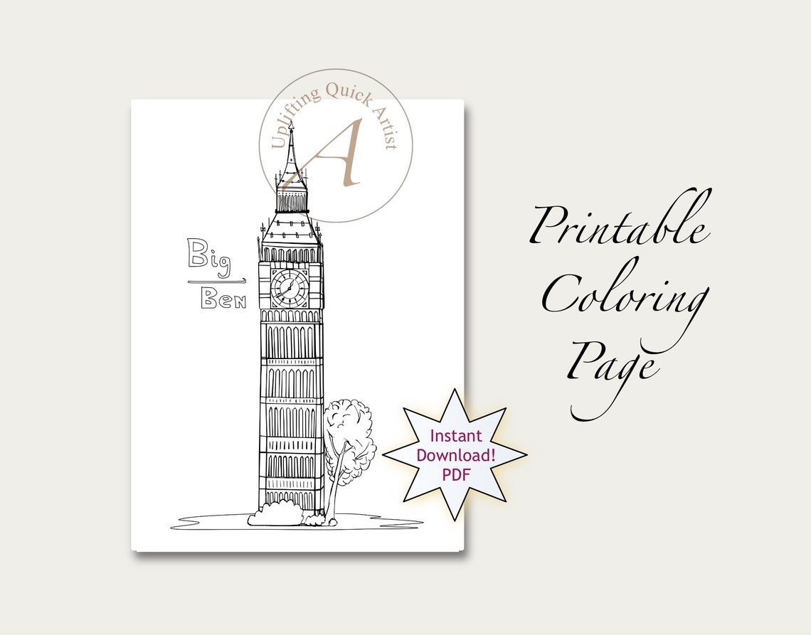 Big Ben Printable, Kids Color Page England, UK Coloring, Big Ben ...