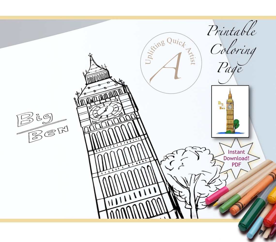 Big Ben Printable, Kids Color Page England, UK Coloring, Big Ben ...