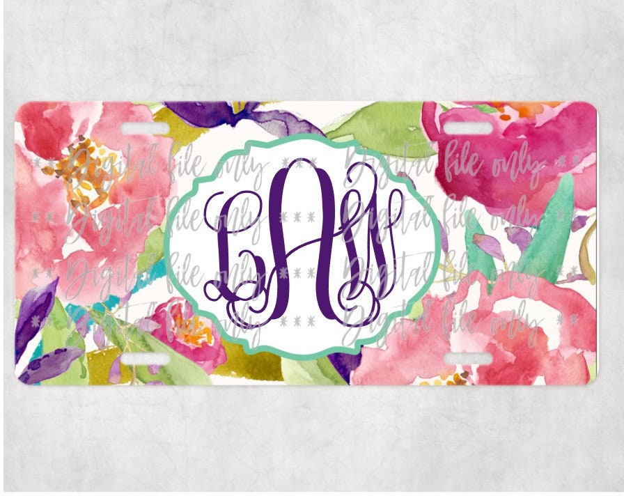 Watercolor Floral License Plate Car Tag Sublimation Digital Download ...