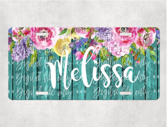 Flowers on Rustic Wood License Plate Car Tag Sublimation - Etsy