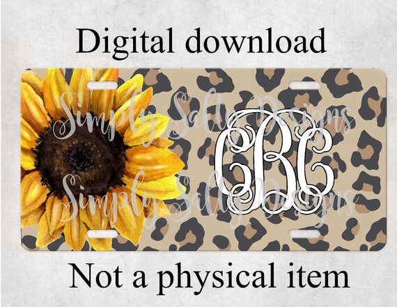 Sunflower on leopard license plate car tag sublimation digital | Etsy