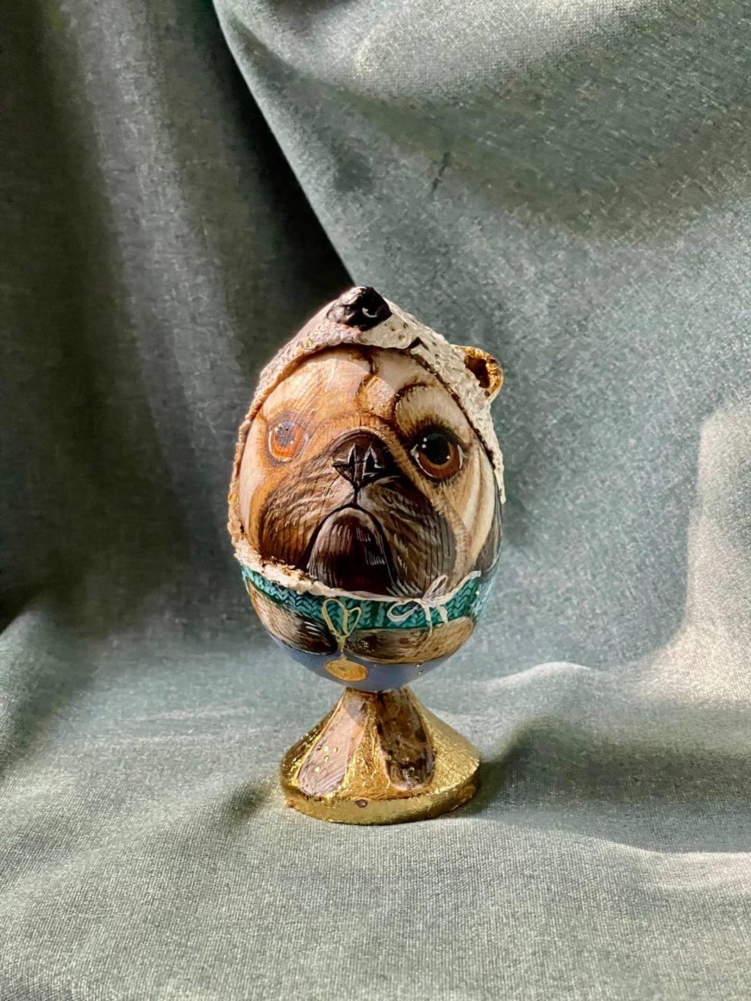 5.5 Art Egg pug Polar Bear, Favorite Wooden Dog, Hand Painted Home ...