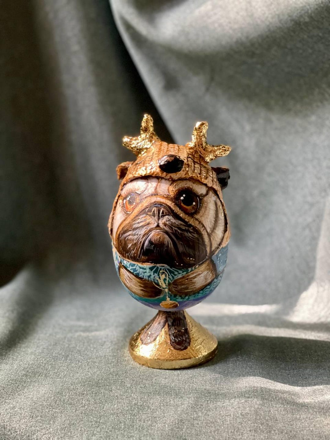 5.5 Art Egg pug-fawn, Favorite Wooden Dog, Hand Painted Home Decor ...