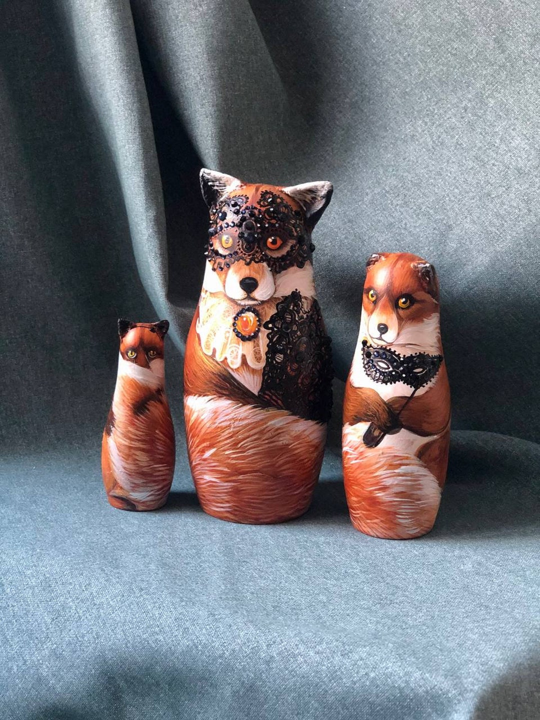 Exclusive Wooden Doll "mrs Fox" 3pcs, Matryoshka, Nesting Doll, Hand ...