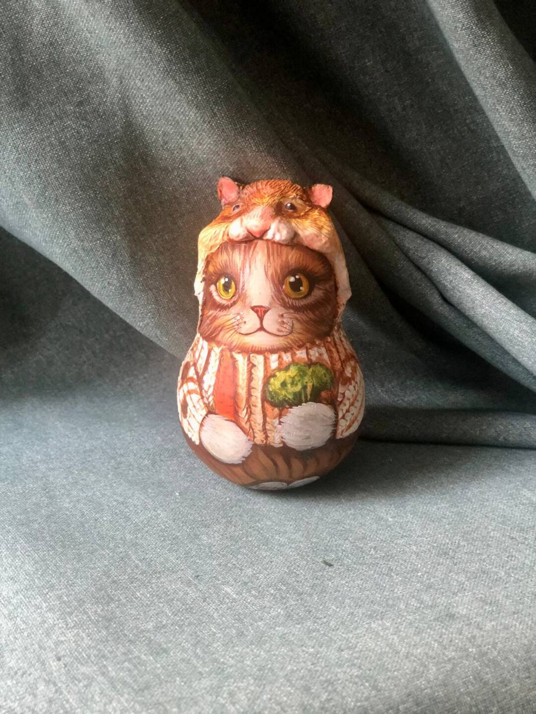 Matryoshka, Wooden Rattle Cat 'hamster', Roly-poly Doll, Сollectible ...