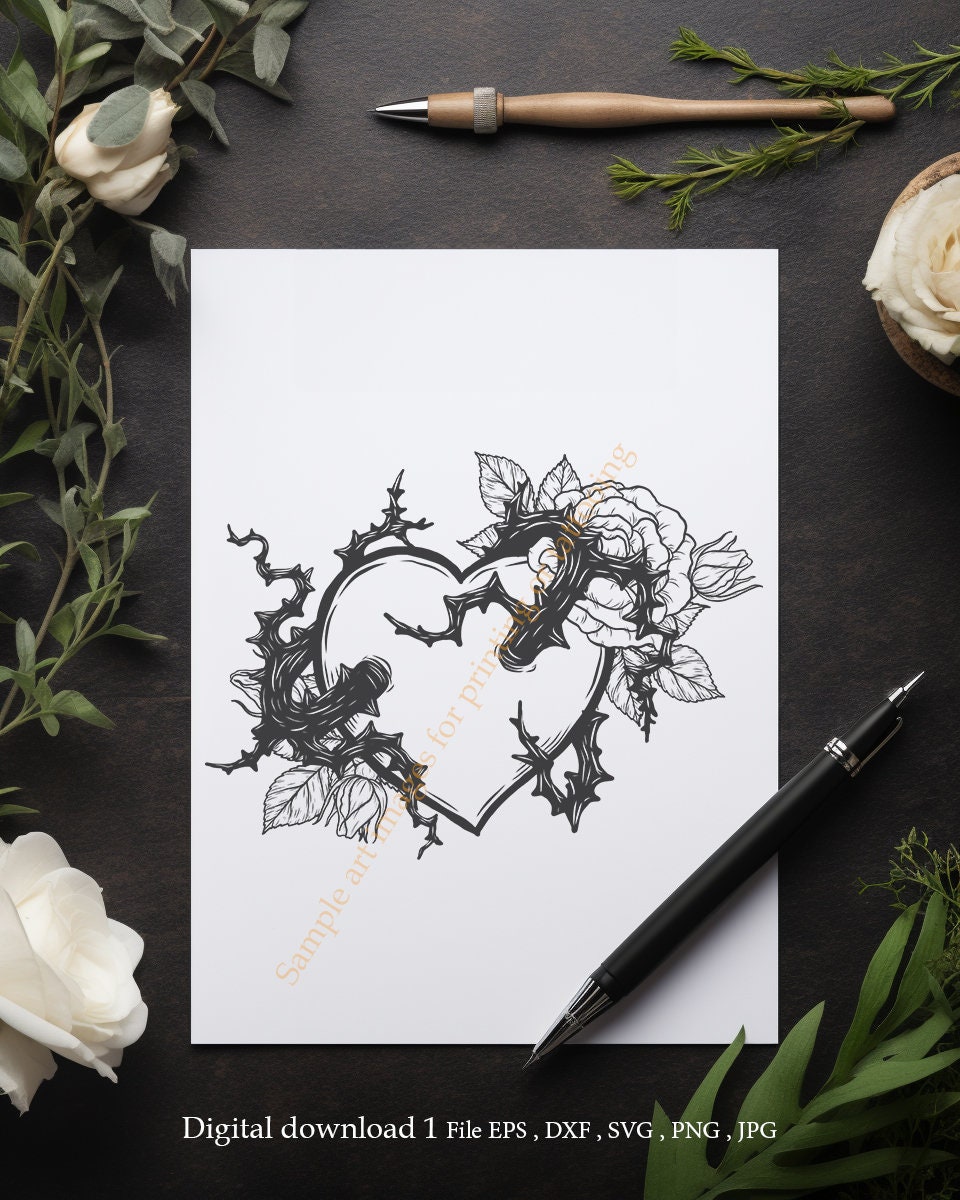 Tattoo Art Svg,heart and Rose Svg,tattoo Design Svg,tattoo Art Print ...