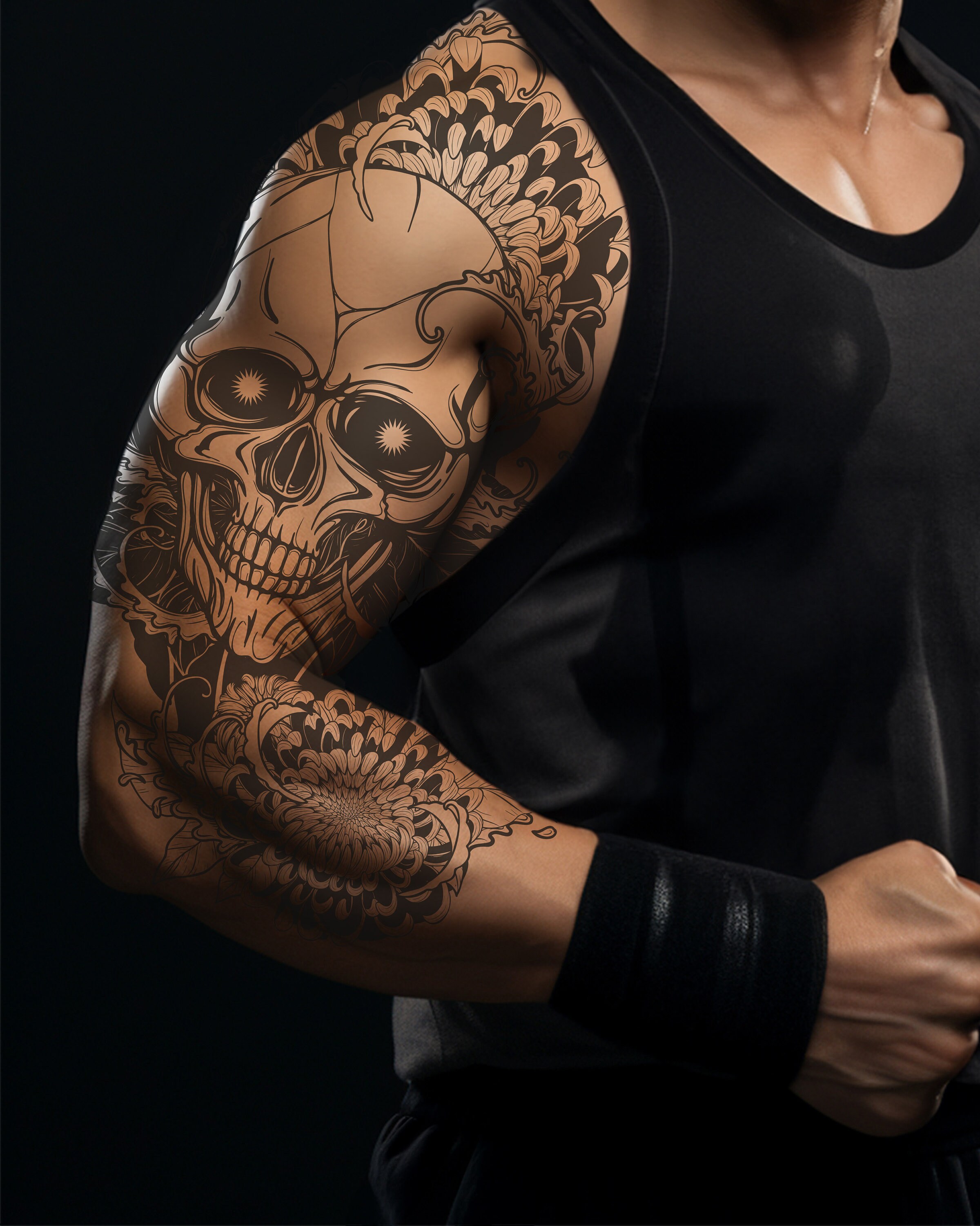 Tattoo Art Svg,skull and Flower,tattoo Design Svg,tattoo Art Print ...