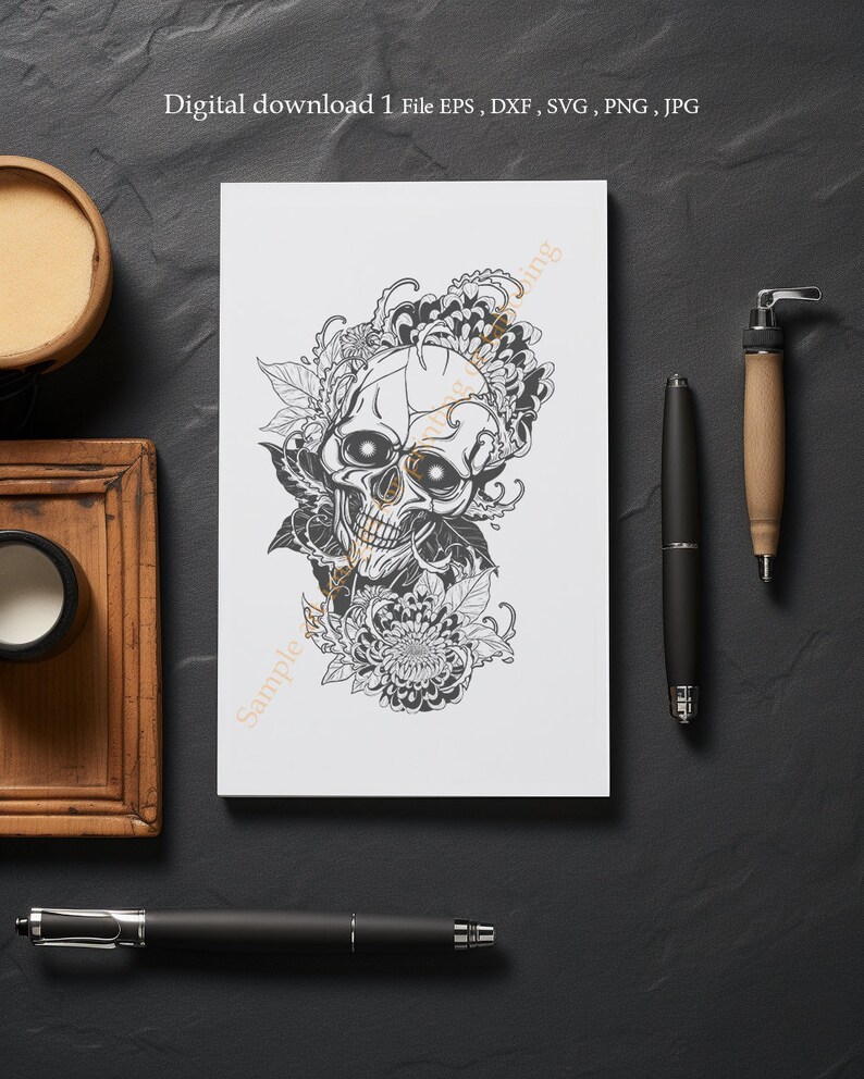 Tattoo Art Svg,skull and Flower,tattoo Design Svg,tattoo Art Print ...