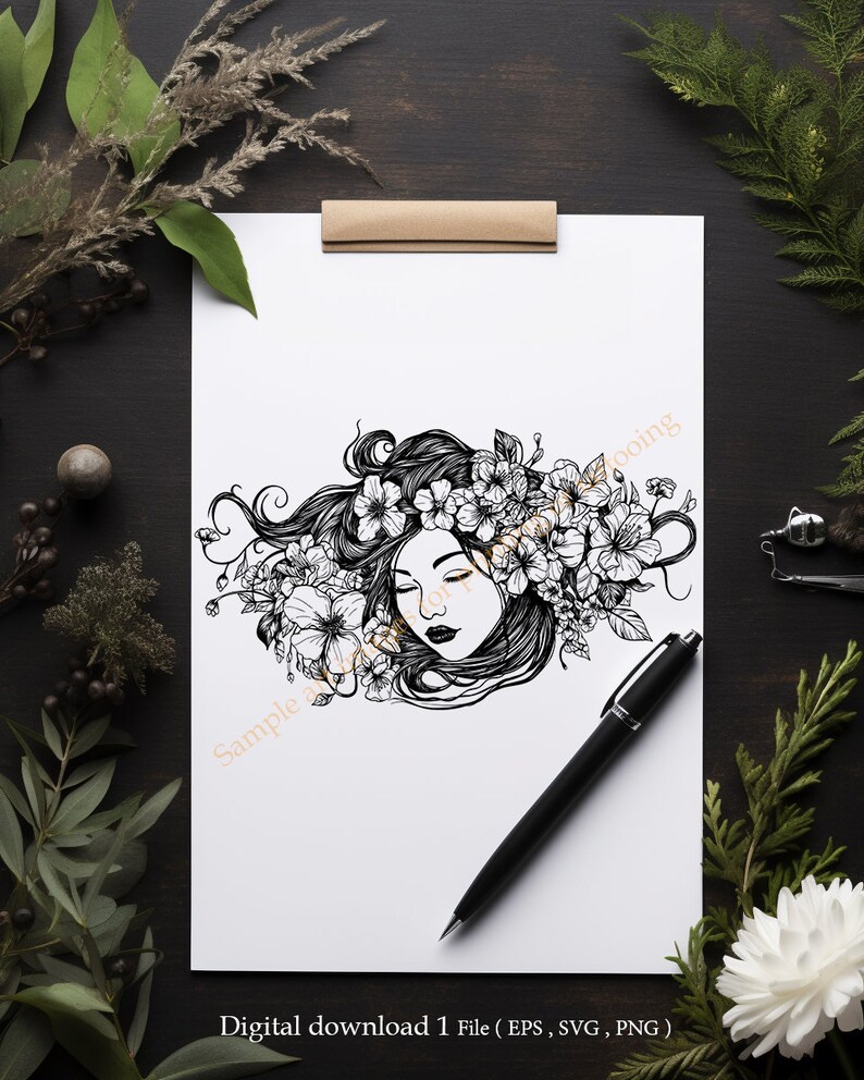Tattoo Design Svg,girl With Flowers,tattoo Art Svg,tattoo Art Print ...