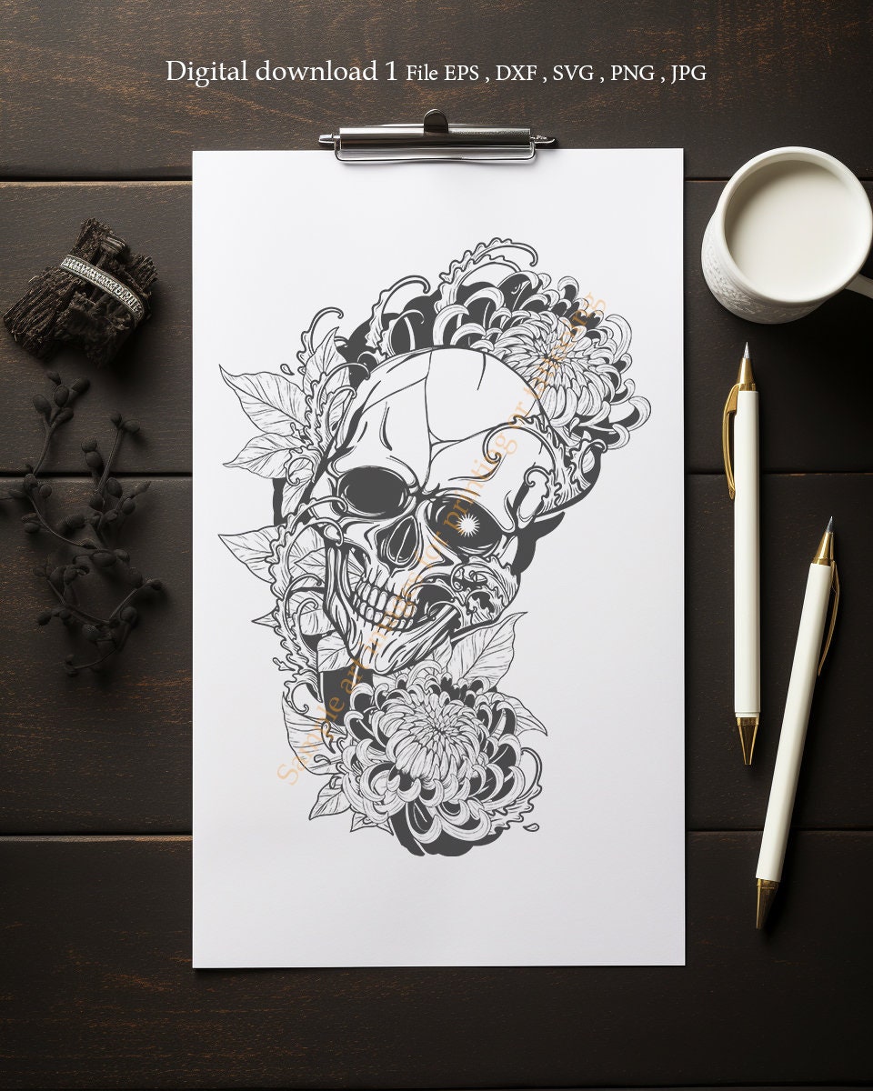 Tattoo Art Svg,skull and Flower,tattoo Design Svg,tattoo Art Print ...
