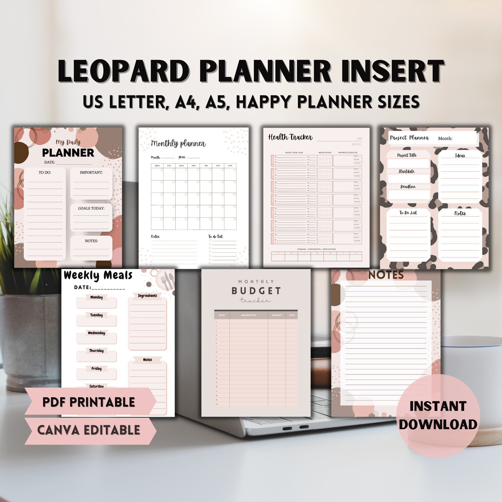 Leopard Planner Printable Editable Planner Printable PDF - Etsy