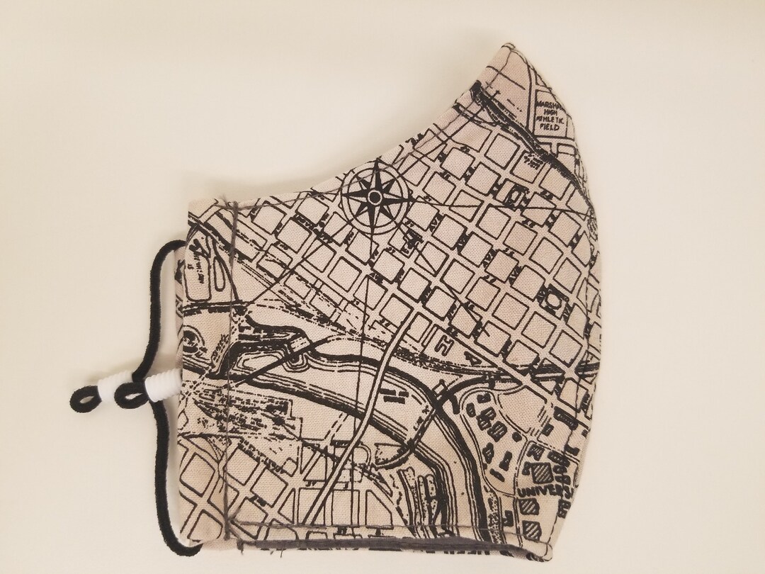 Map/ 2 Layer Face Mask/ 100% Cotton/ Nose Wire/ Adjustable Ear - Etsy