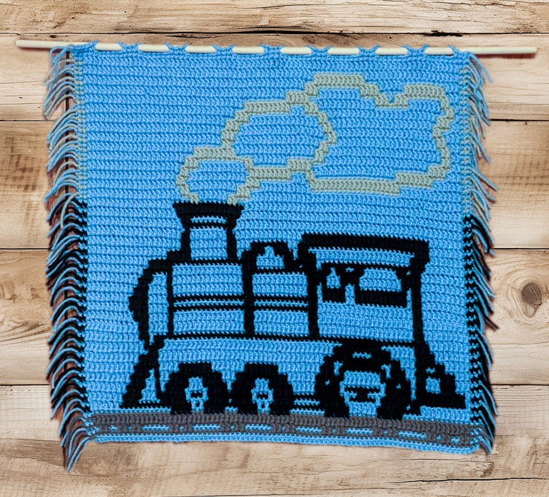 Austin Train Engine Mosaic Crochet Pattern Pillow Wall Hanging Child ...