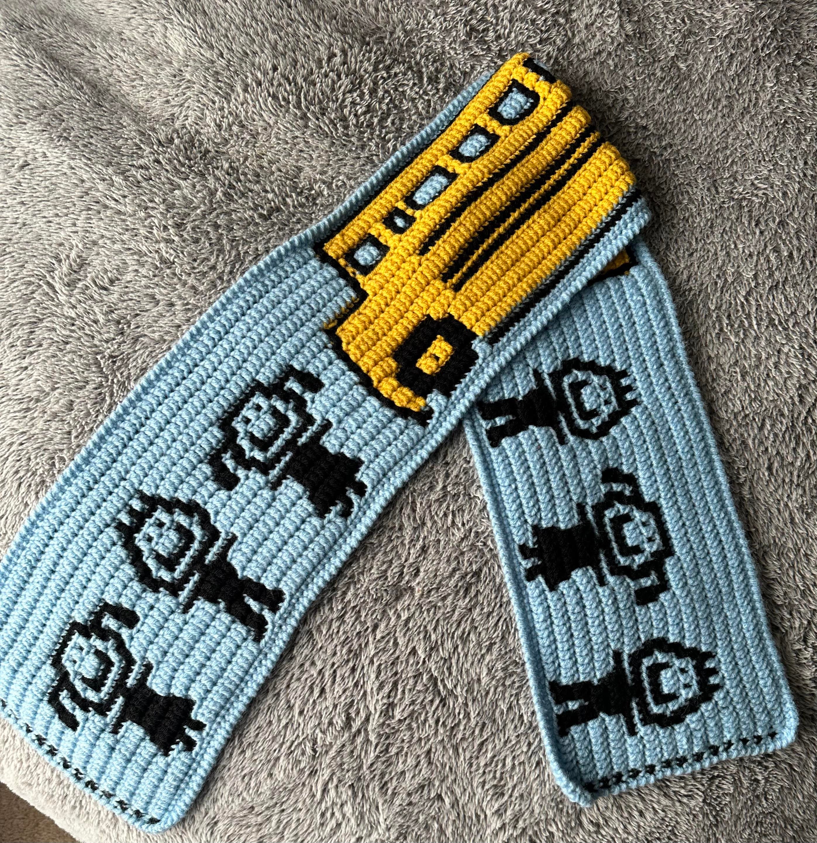 School Bus With Friends Scarf Mosaic Crochet Pattern Child Adult Sizes ...